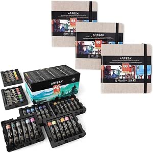 Amazon.com: ARTEZA Watercolor Paint Set and Hardcover Watercolor Sketchbooks Bundle, Painting ...