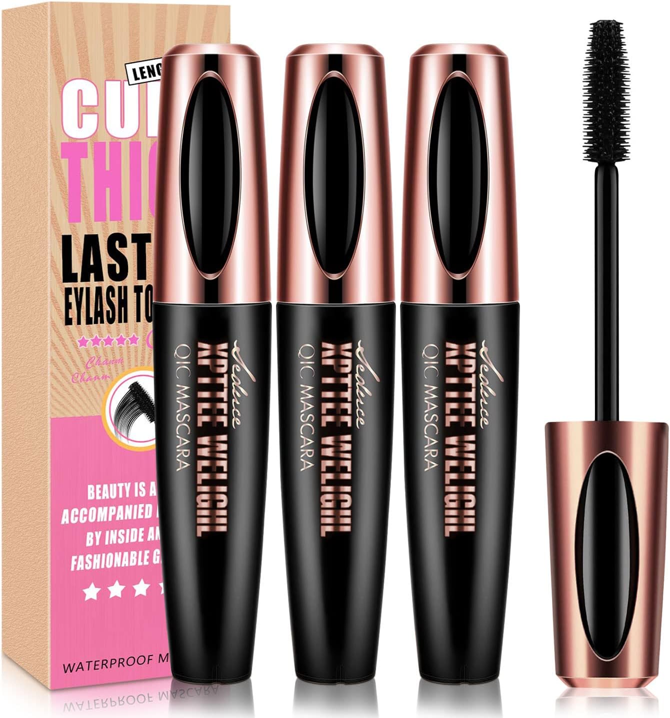 3 Pcs 4D Silk Fiber Lash Black Mascara, Longer & Thicker Lashes ...