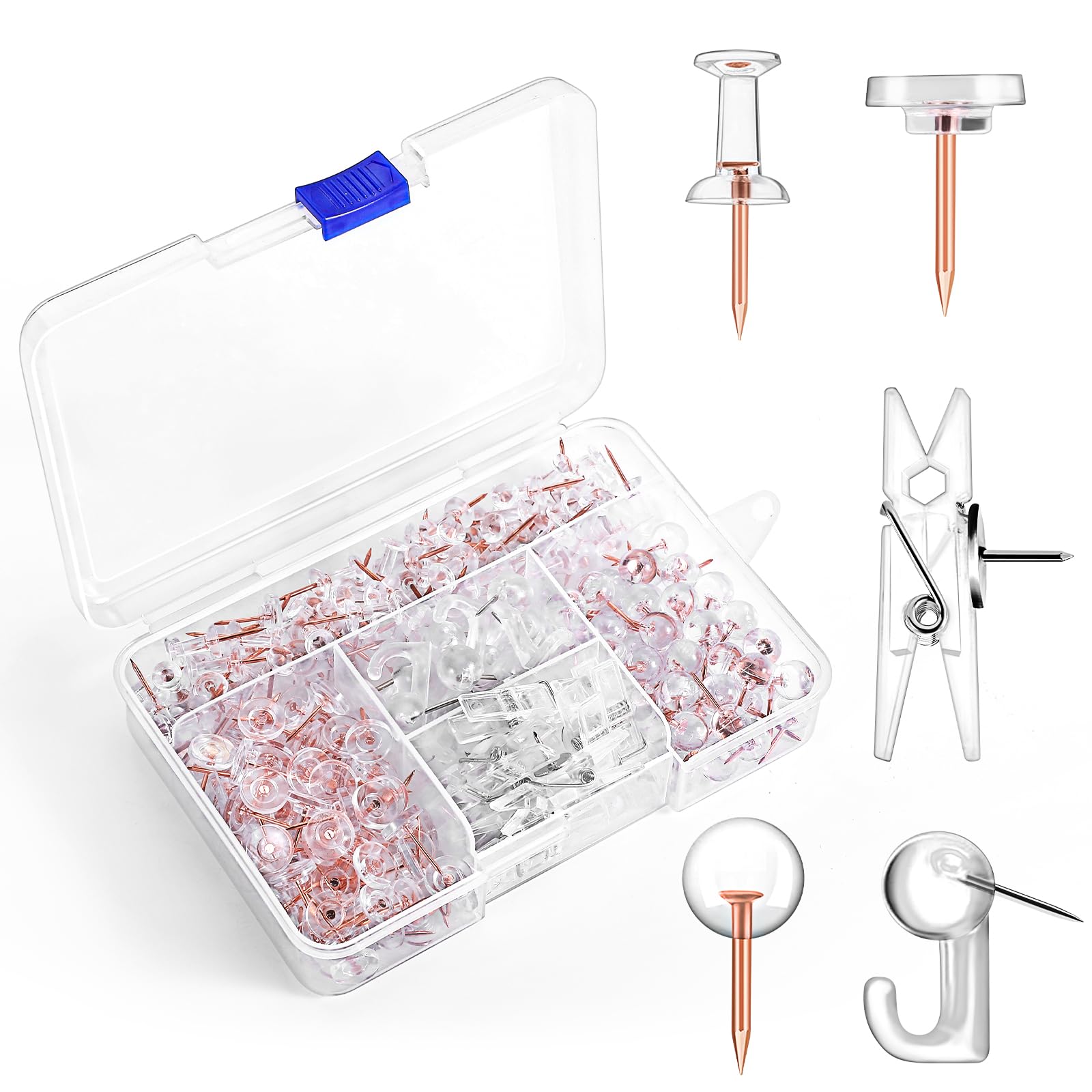 Amazon.com: GOOLADA 275pcs Clear Push Pins,5 Types Clear Thumb Tacks ...