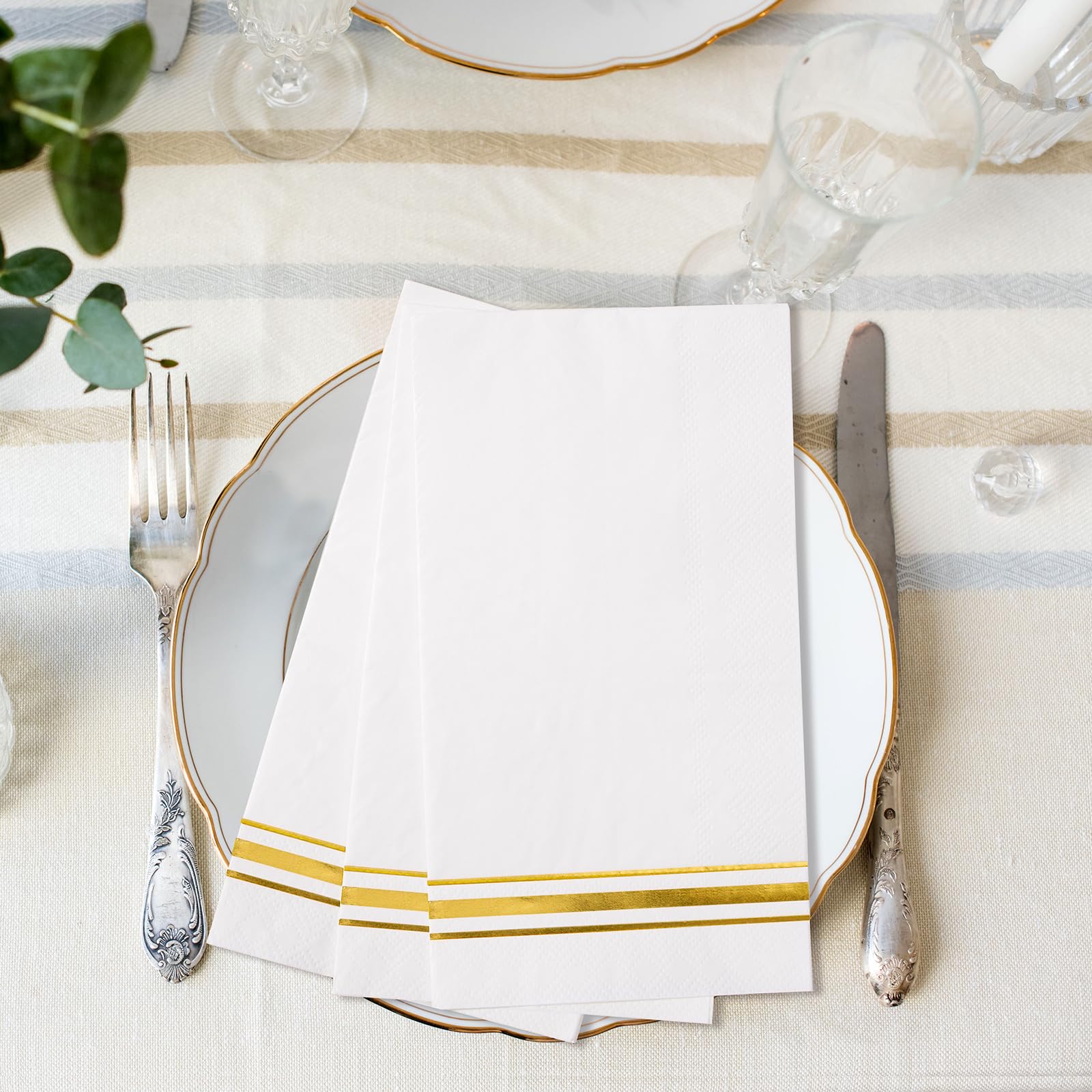 Gold Paper Dinner Napkins Pale Blue Scalloped Paper Napkins | Wedding