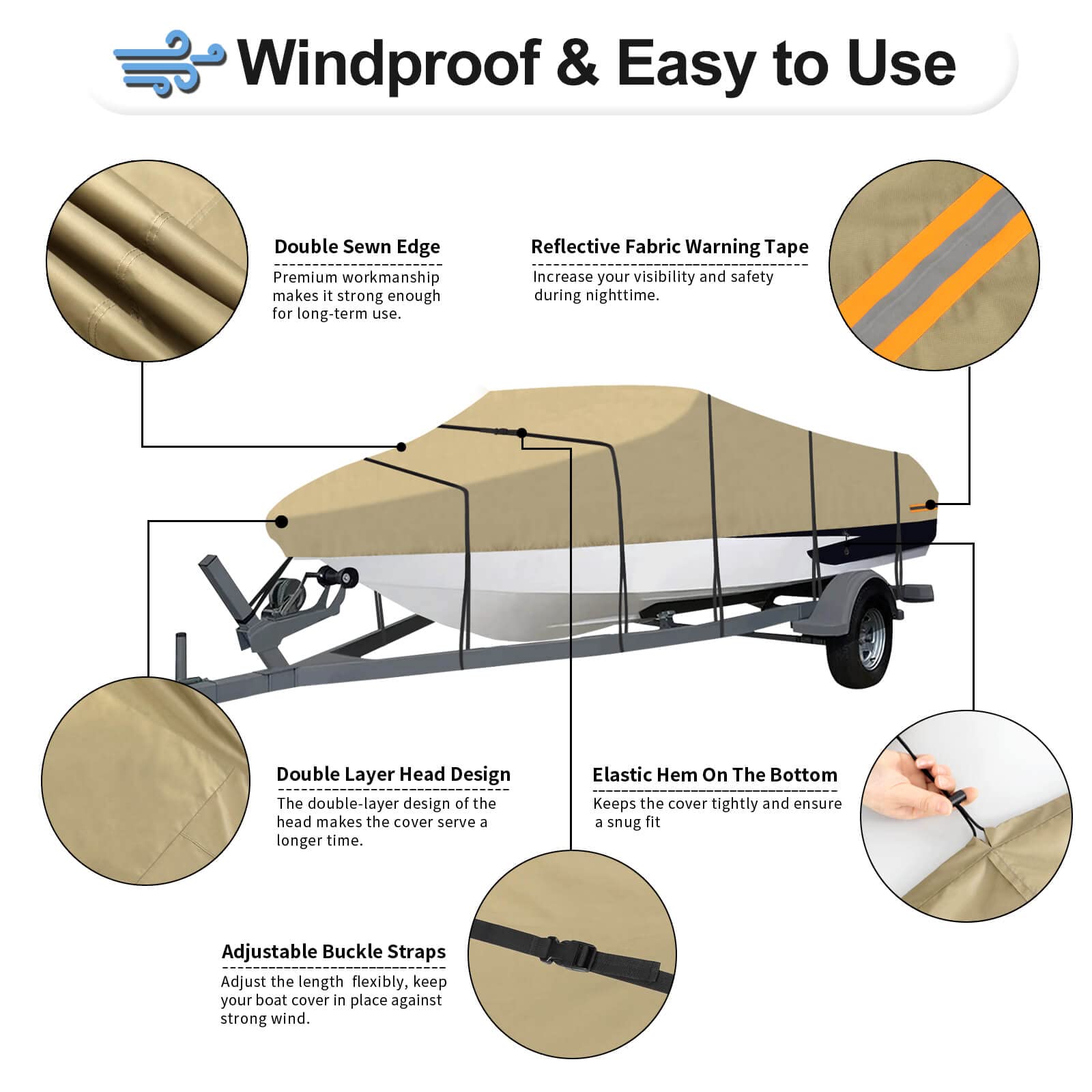 OutdoorLines防水ボートカバー14~16フィート長-Vハル、トライ