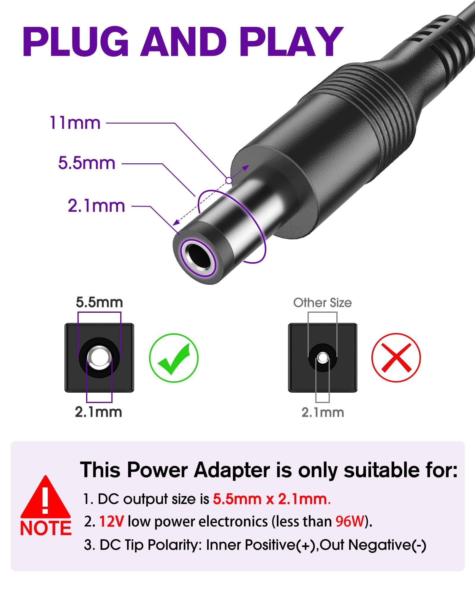 Snapklik.com : 12V 8A Power Supply Adapter, 120V AC To 12V DC ...