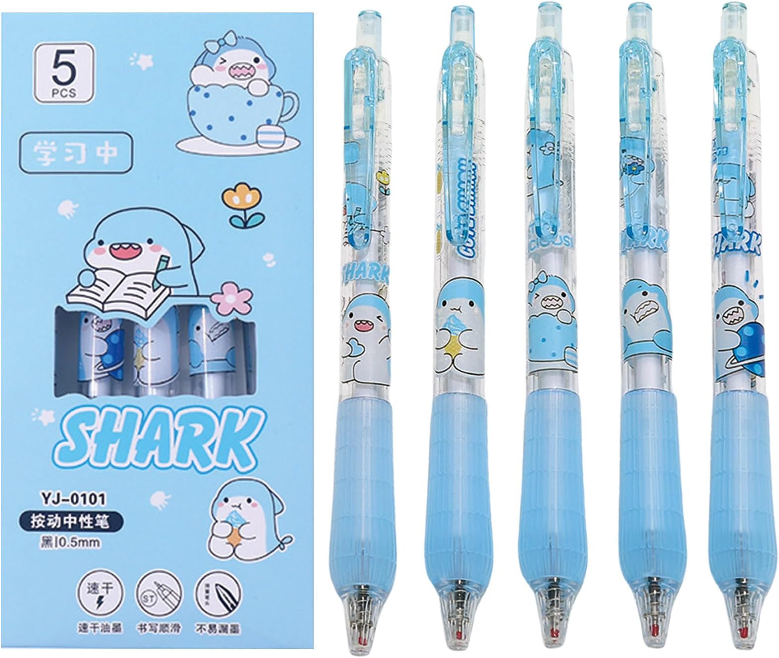 Amazon.com: MOZXIRZ 5 Pcs Cute Retractable Pens Cartoon Shark Gel Pens ...