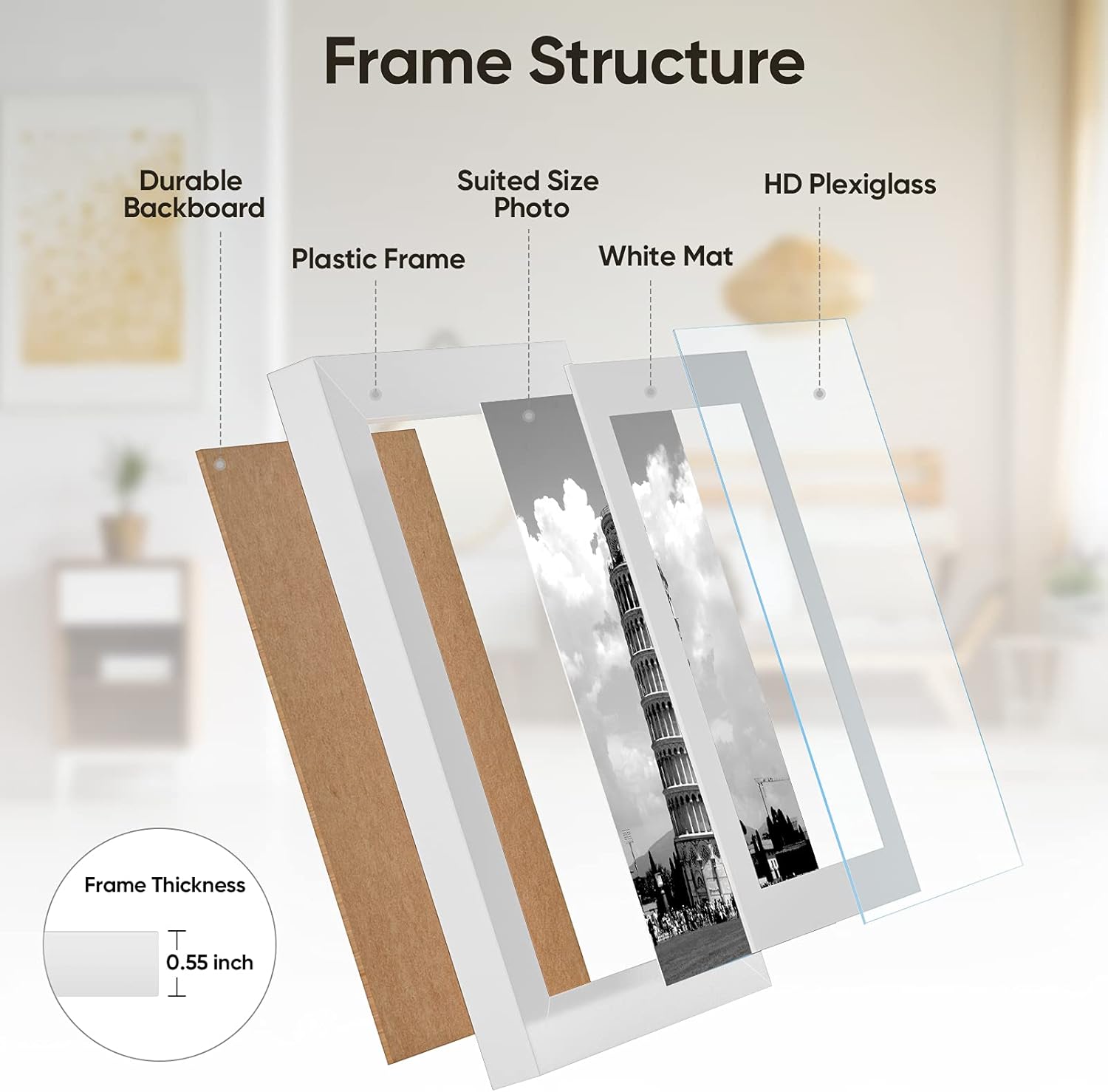 Nacial Set of 2 White A4 Photo Frames Modern Design, Home Décor A4 ...