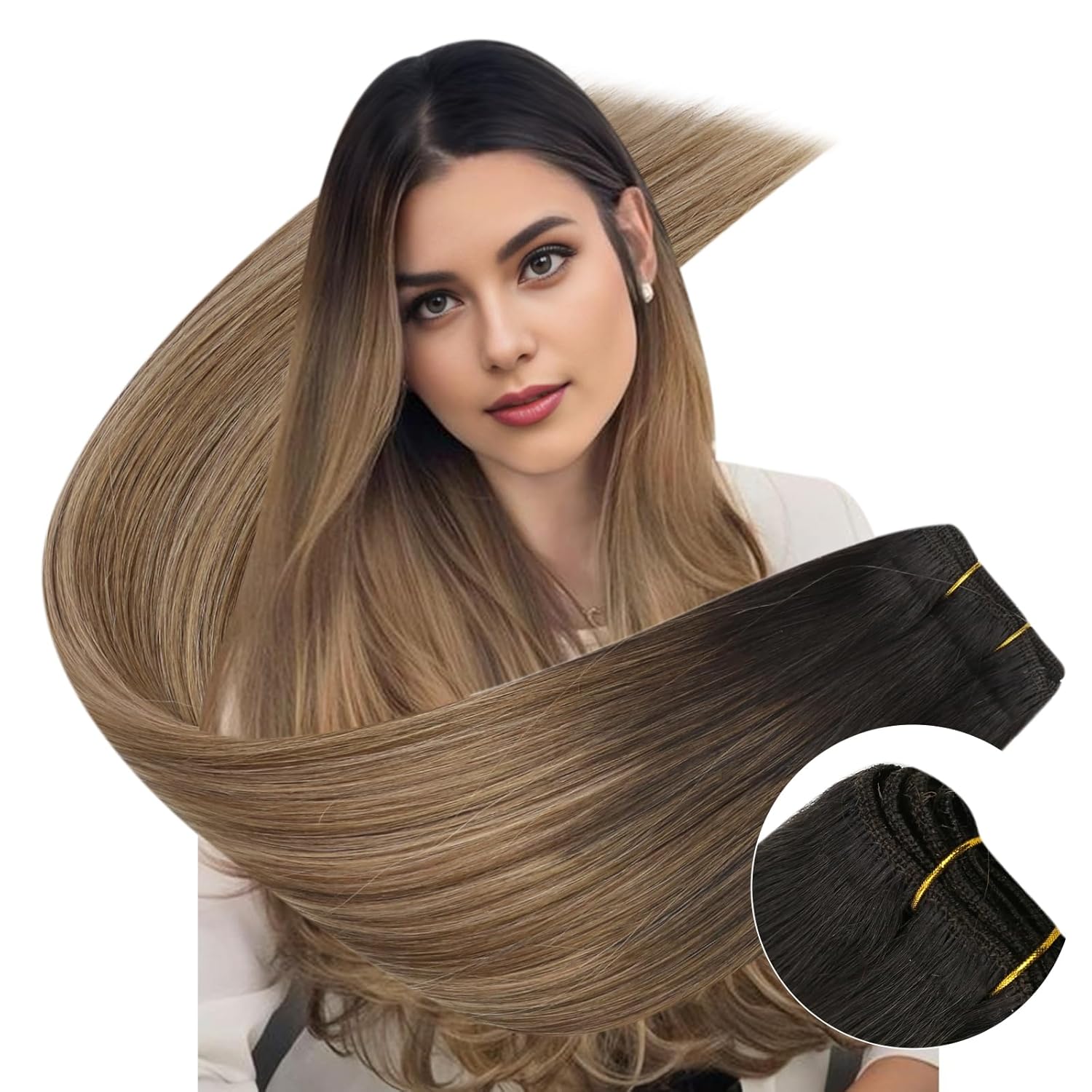 Amazon.com : Ugeat Weft Hair Extensions Brown Sew in Hair Extensions Real Human Hair Double Weft ...