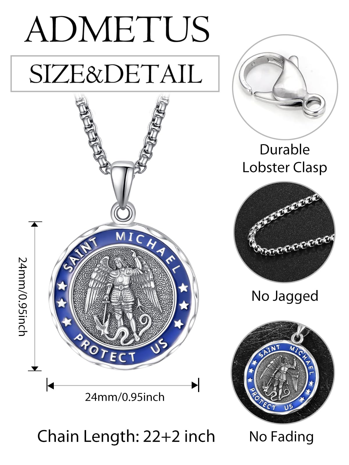 Snapklik.com : Personalized St Michael Pendant For Men Blue Enamel ...