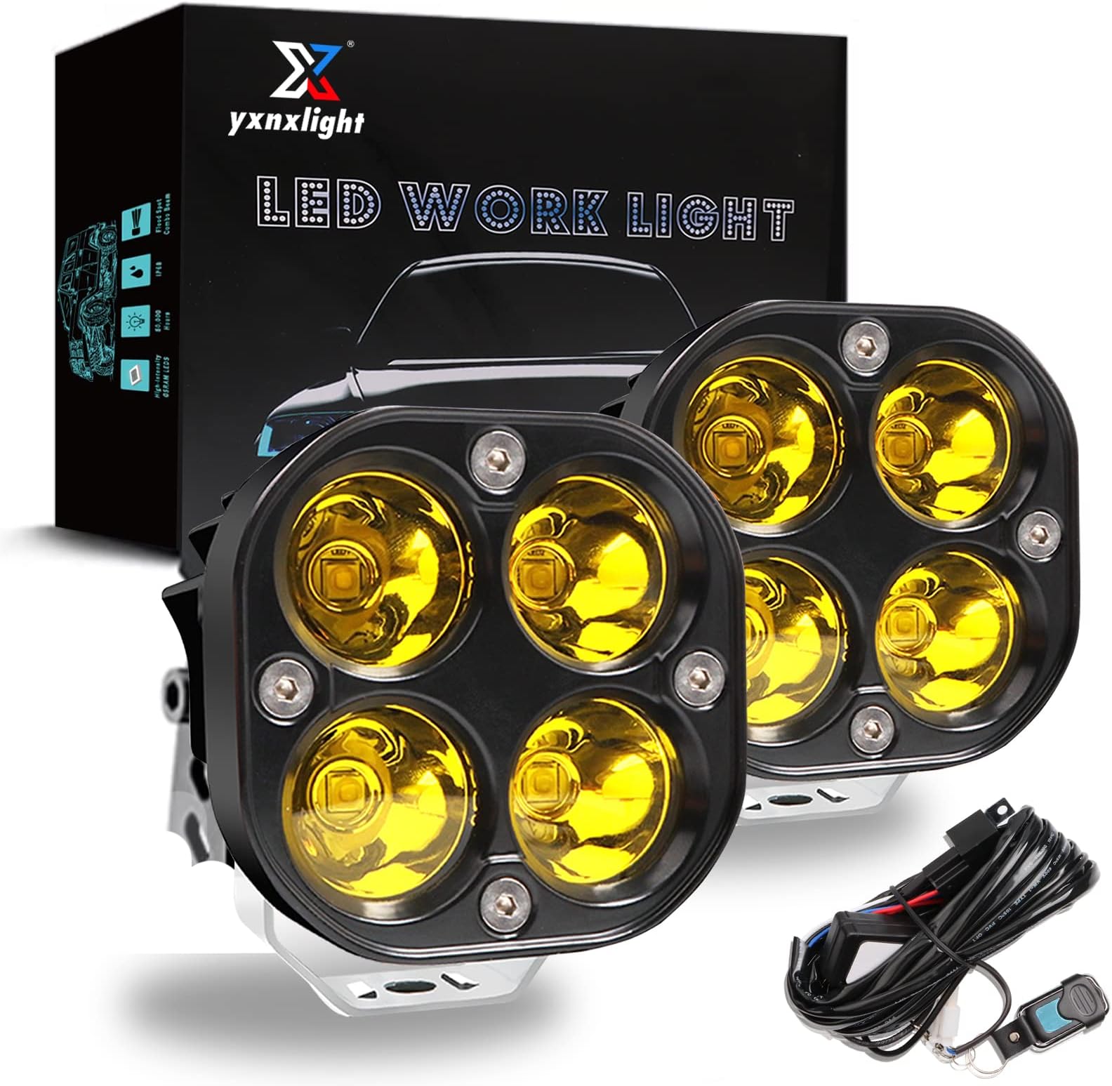 Amazon.com: YXNXLIGHT 4" Amber Square Pod Lights 2PCS 40W 5050 LED ...