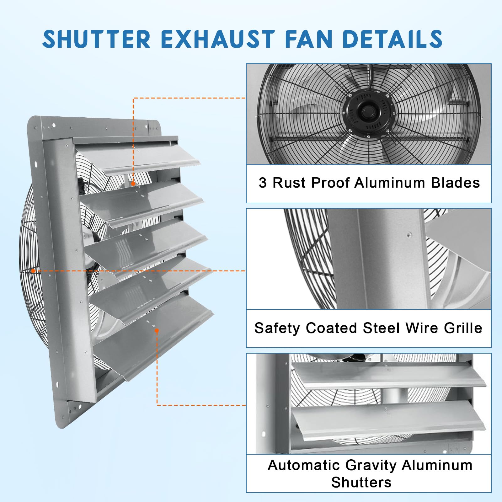 Snapklik.com : 24" Wall-Mounted Shutter Exhaust Fan, 3500 CFM High ...