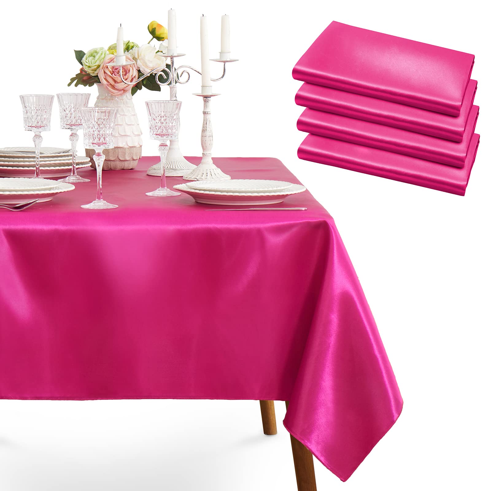 Amazon.com: Cobedzy 4 Pack Hot Pink Satin Tablecloth, 58 x 102 Inches ...