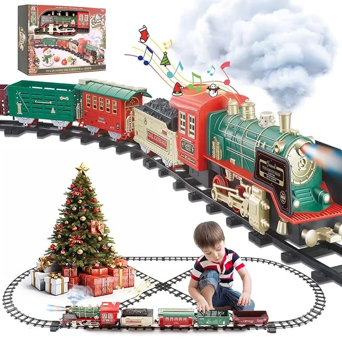 Buy JUQU Christmas Train Set - Electric Train Toys w/Smokes&Lights&Xmas ...