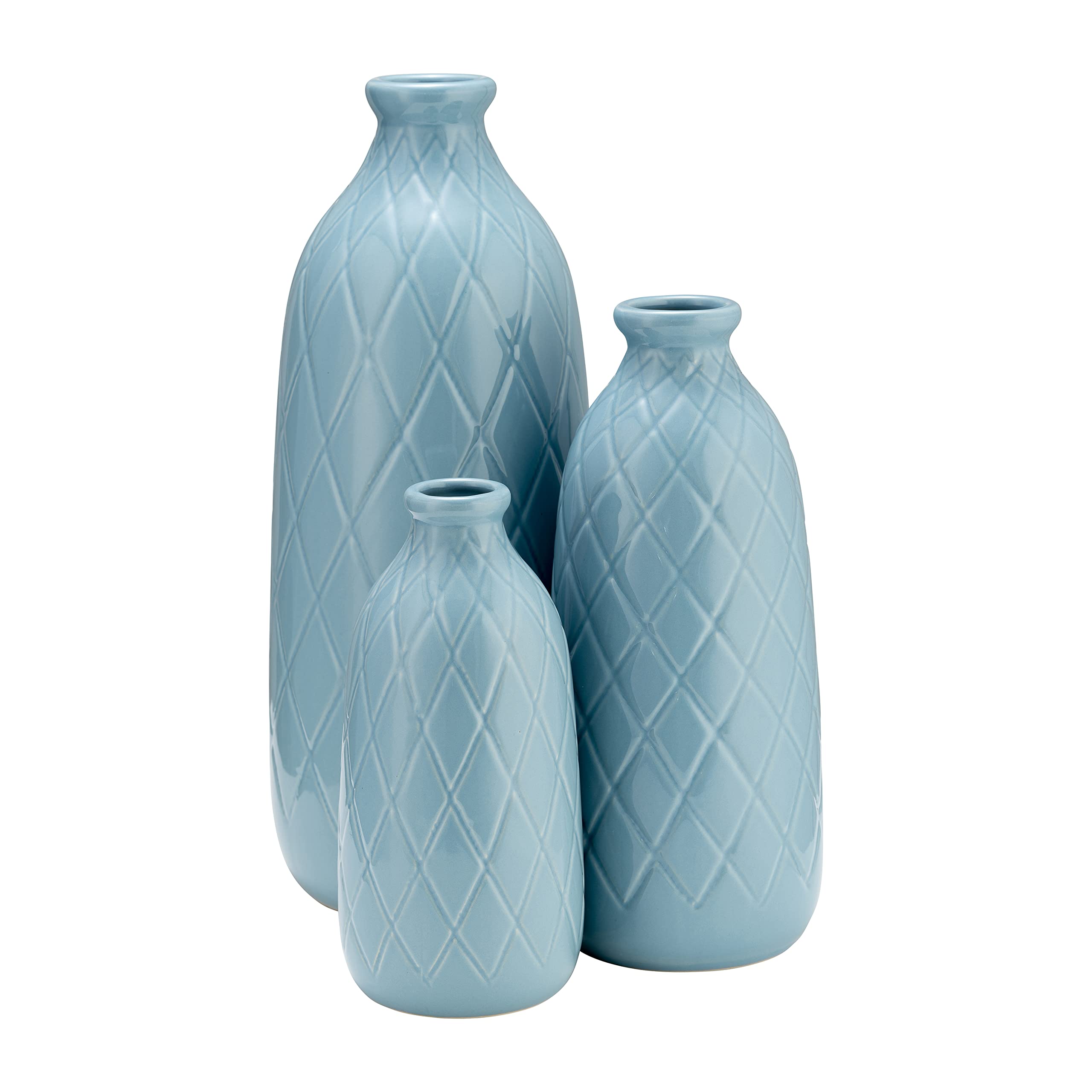 Sagebrook Home 12" Ceramic Vase - Contemporary Plaid Textured Blue Vase ...