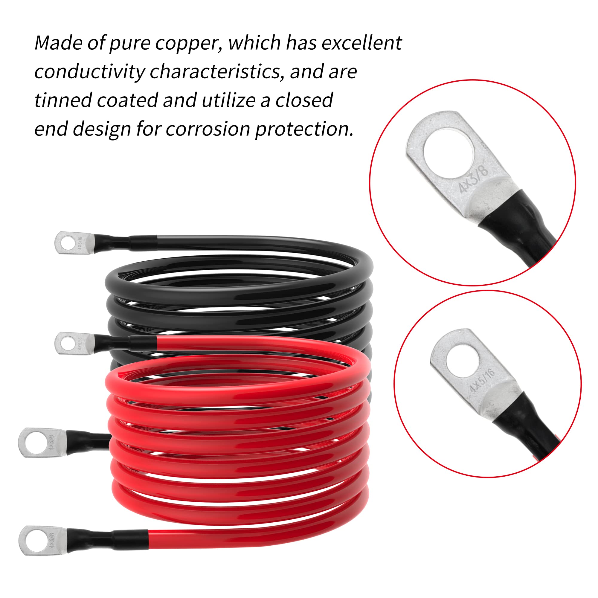 5 AWG Battery Cables 5 Gauge Power Inverter Cables with 3/8 Inch and 5/ ...
