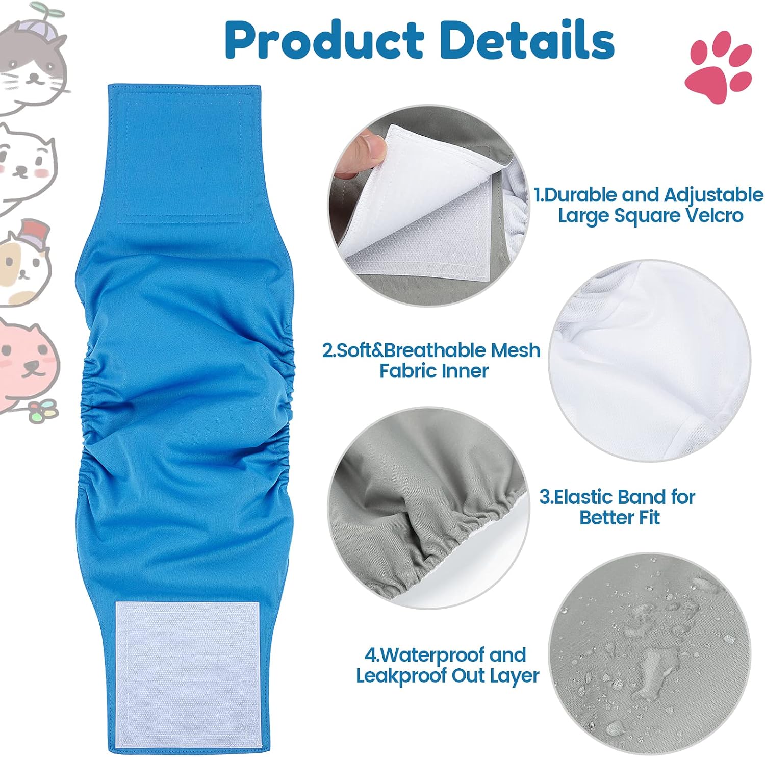 Reusable Male Dog Nappies 4 Pack Washable Dog Diapers Pants,Super ...