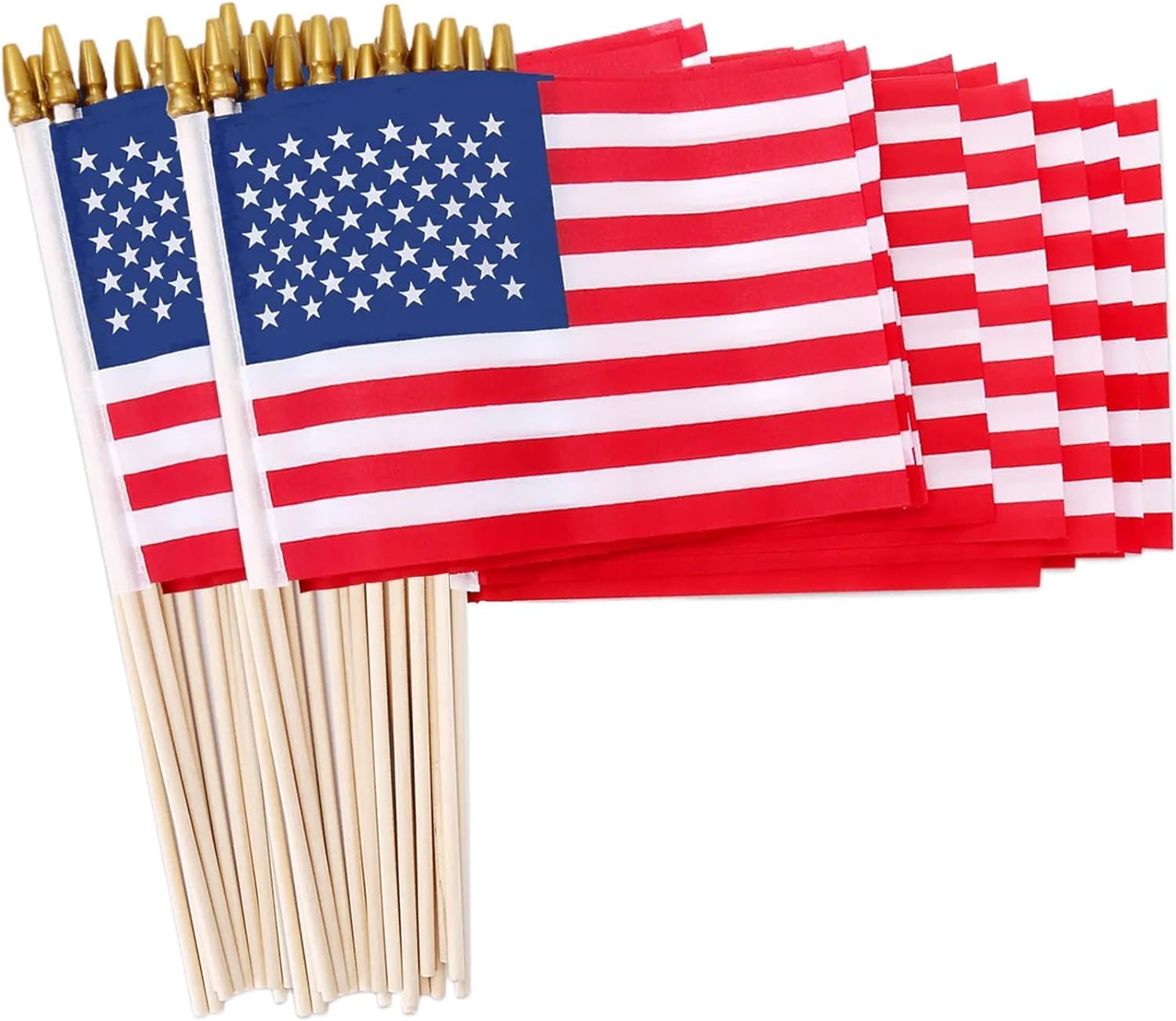 Amazon.com : 100 Pack 8 x12 Inch Small American Flags on Stick ...