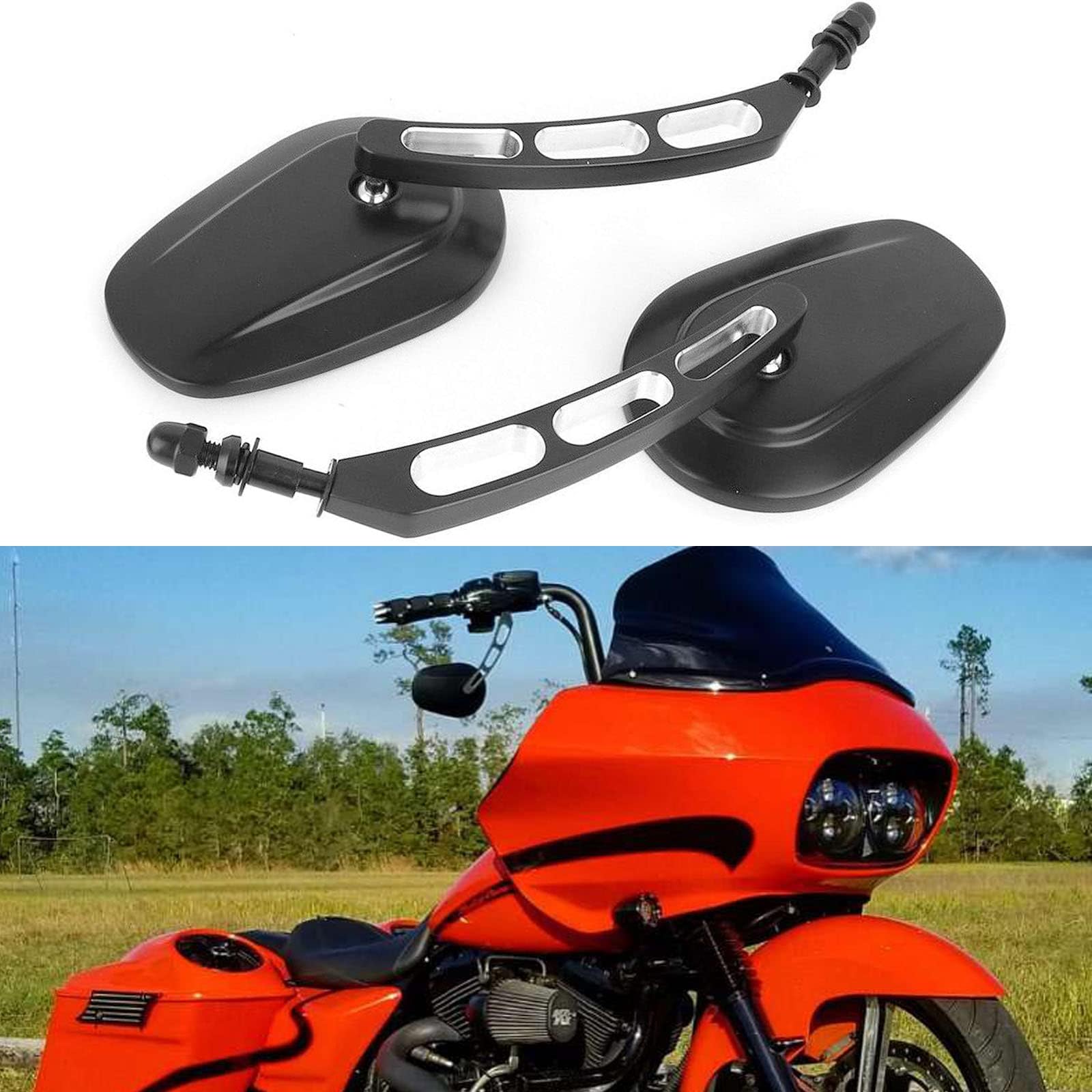 Amazon.com: 8mm Black Motorcycle Rearview Side Mirror Hollow styling ...