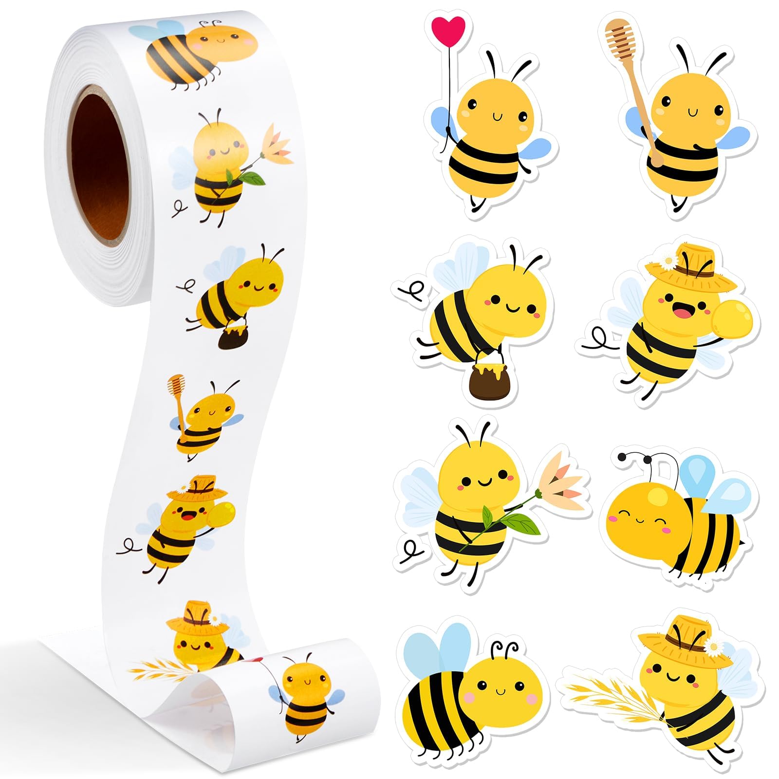 Dzxin Bee Stickers, 1 Roll Cute Yellow Bumble Honey Bee Stickers, Round ...