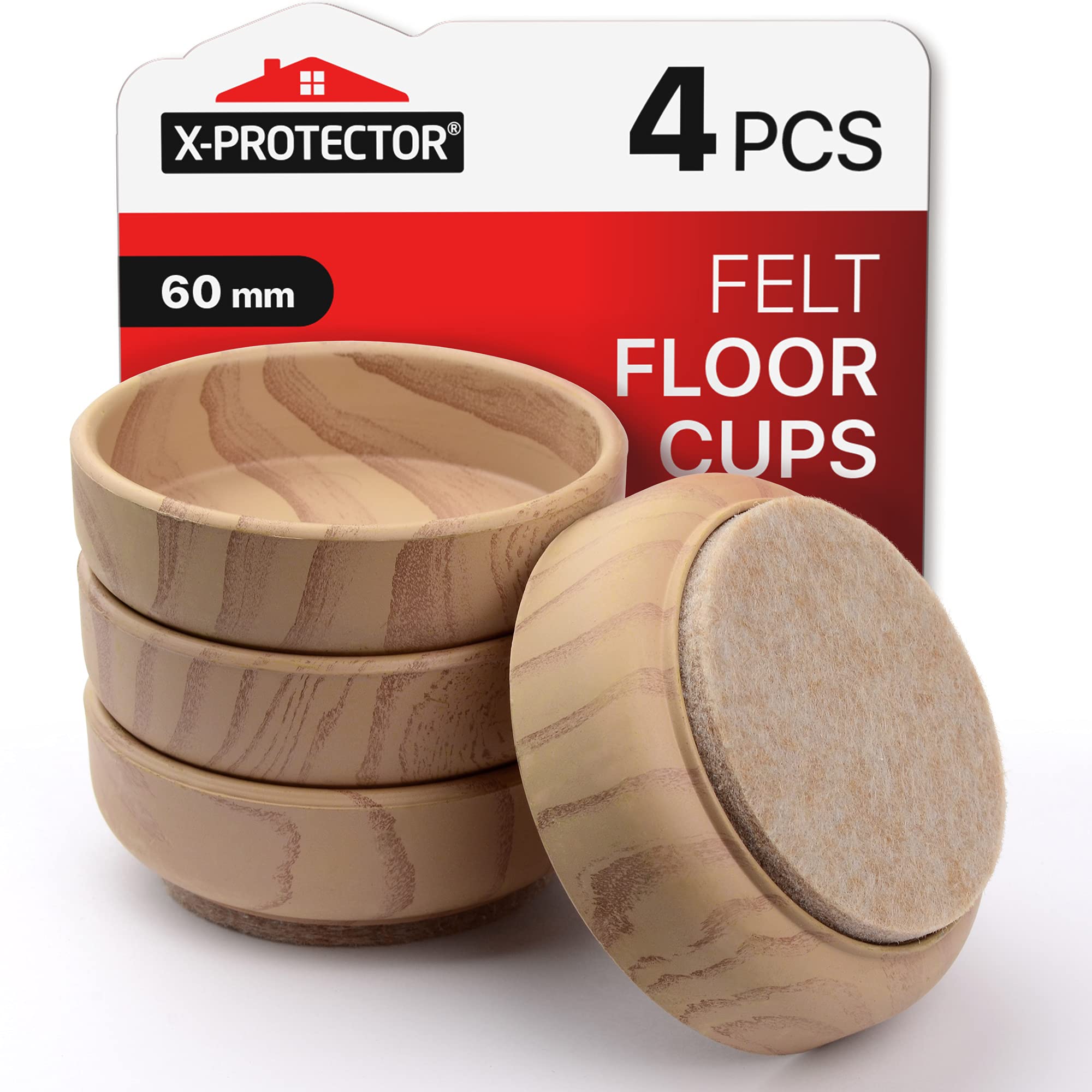 Felt Floor Cups X-Protector – Furniture Felt Castors Cup 4 PCS Ø60mm ...