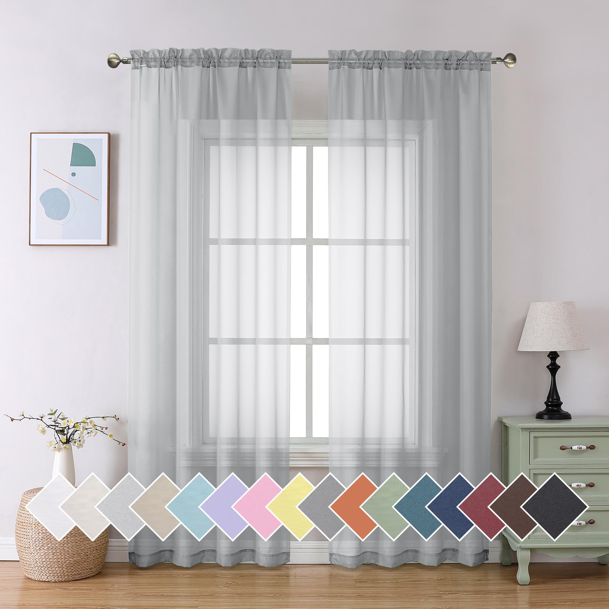 Amazon.com: Aiyufeng Light Grey Sheer Window Curtains 84 Inches Long 2 ...