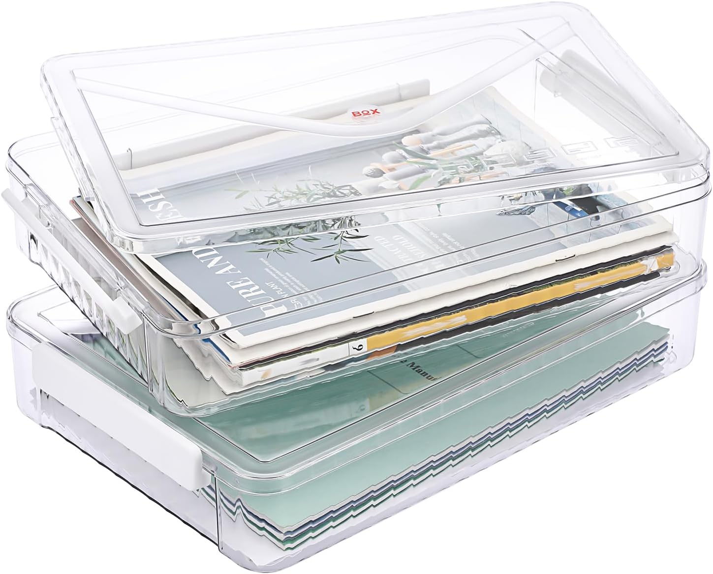 Amazon.com: BTSKY 2 Pack Clear Plastic File Storage Boxes with Latching ...