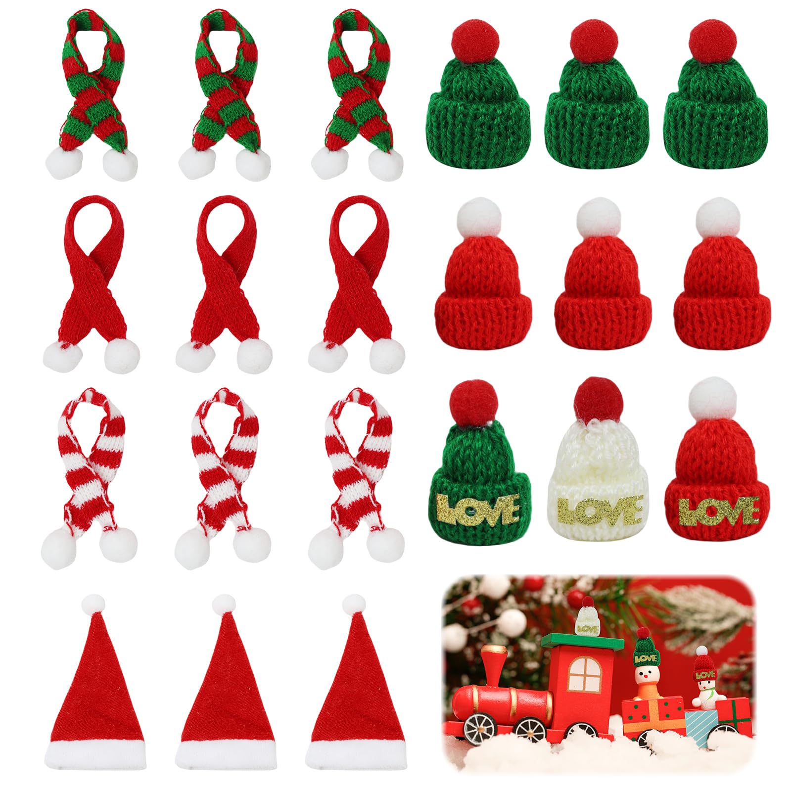 Amazon.com: 21 Pcs Mini Knit Hat Mini Christmas Scarf Set Mini Santa ...