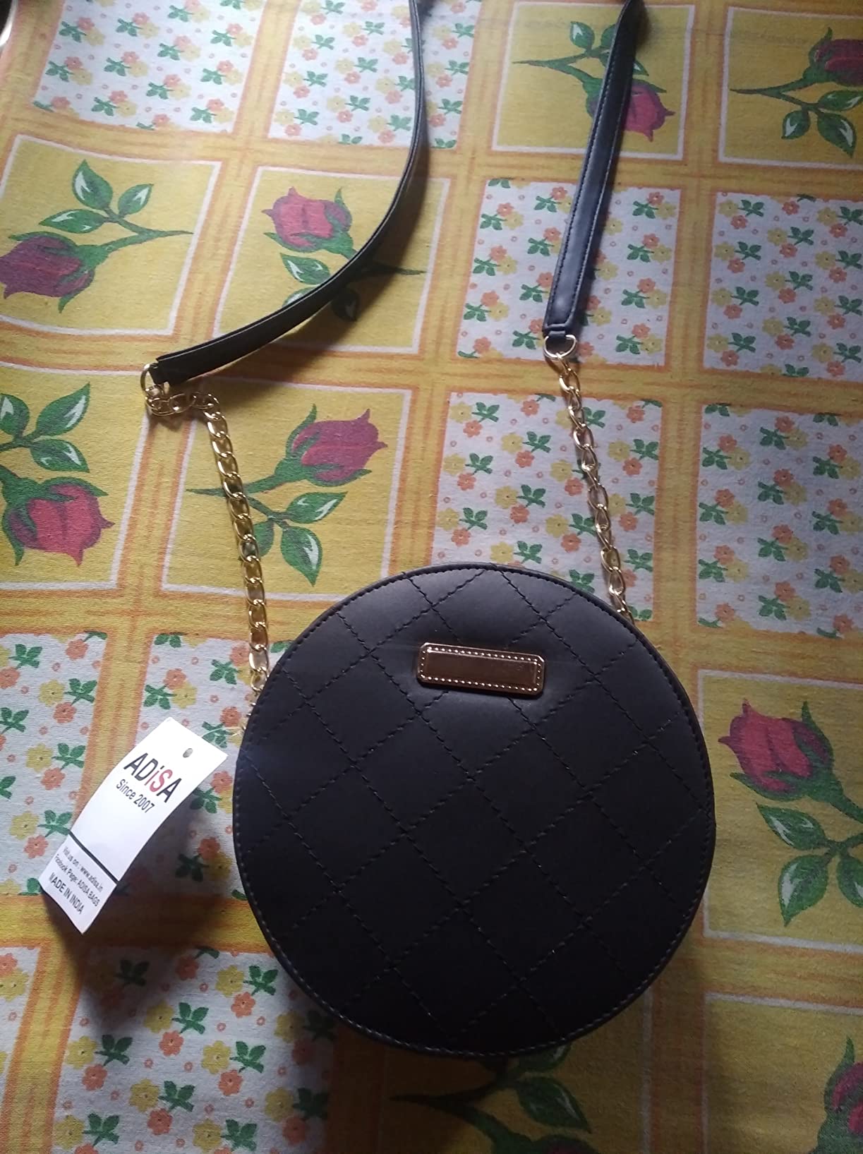 ADISA women girls round quilted sling bag (SL5040-Green Checks ...