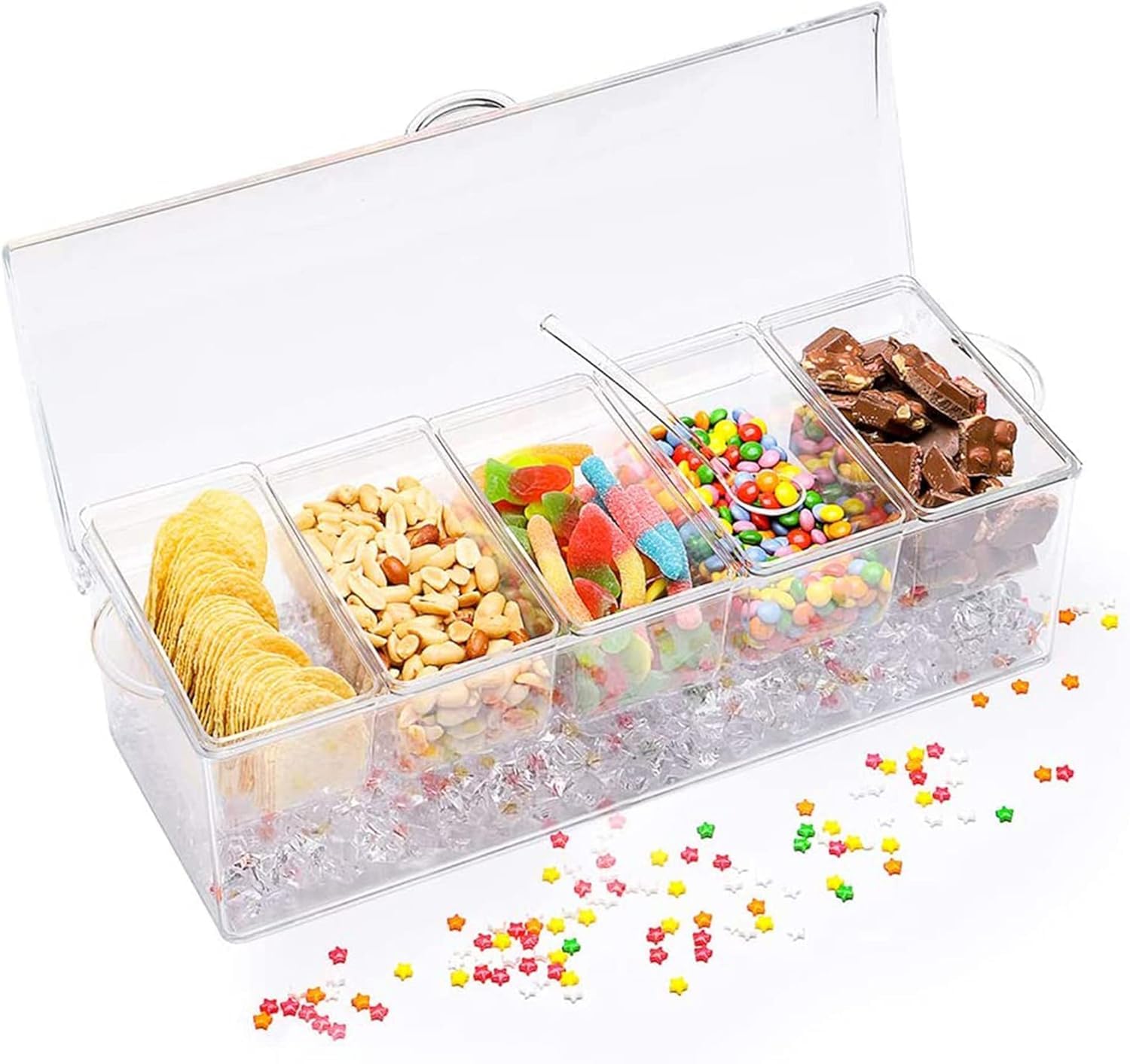 Food and Condiment Organizer with Lid, 5 Removable Tray Chilled Garnish ...