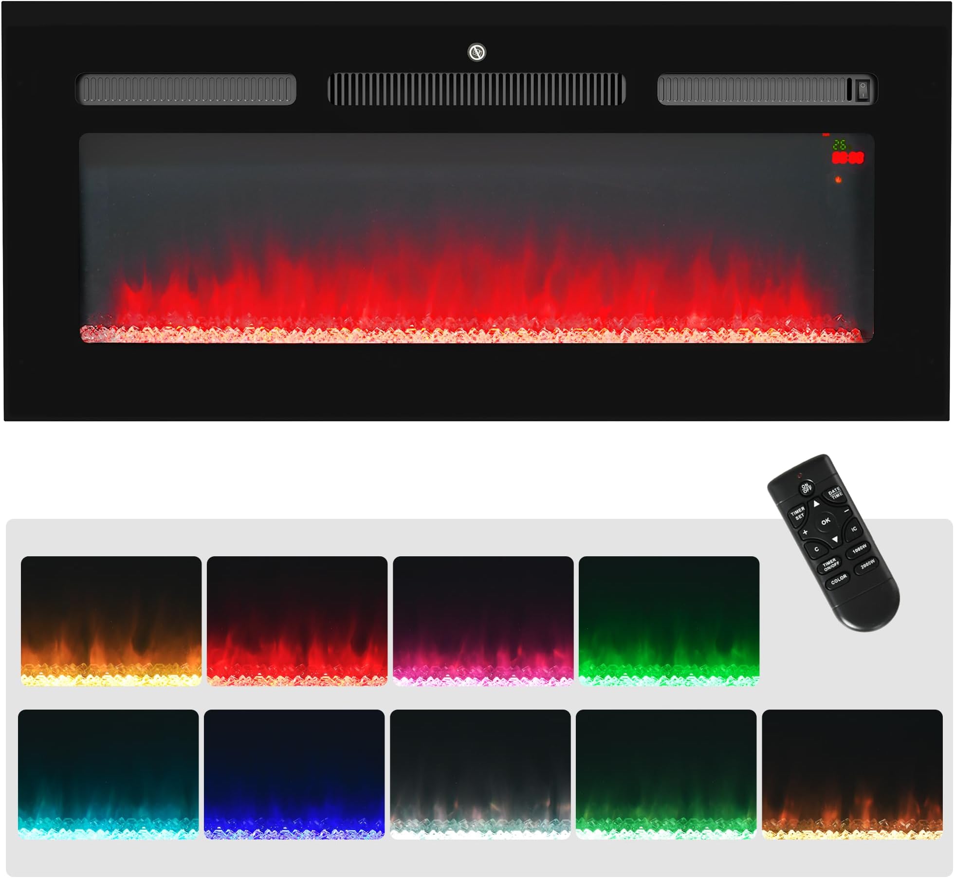 HOMCOM 102cm Electric Fireplace, 2000W Recessed and Wall Mounted ...