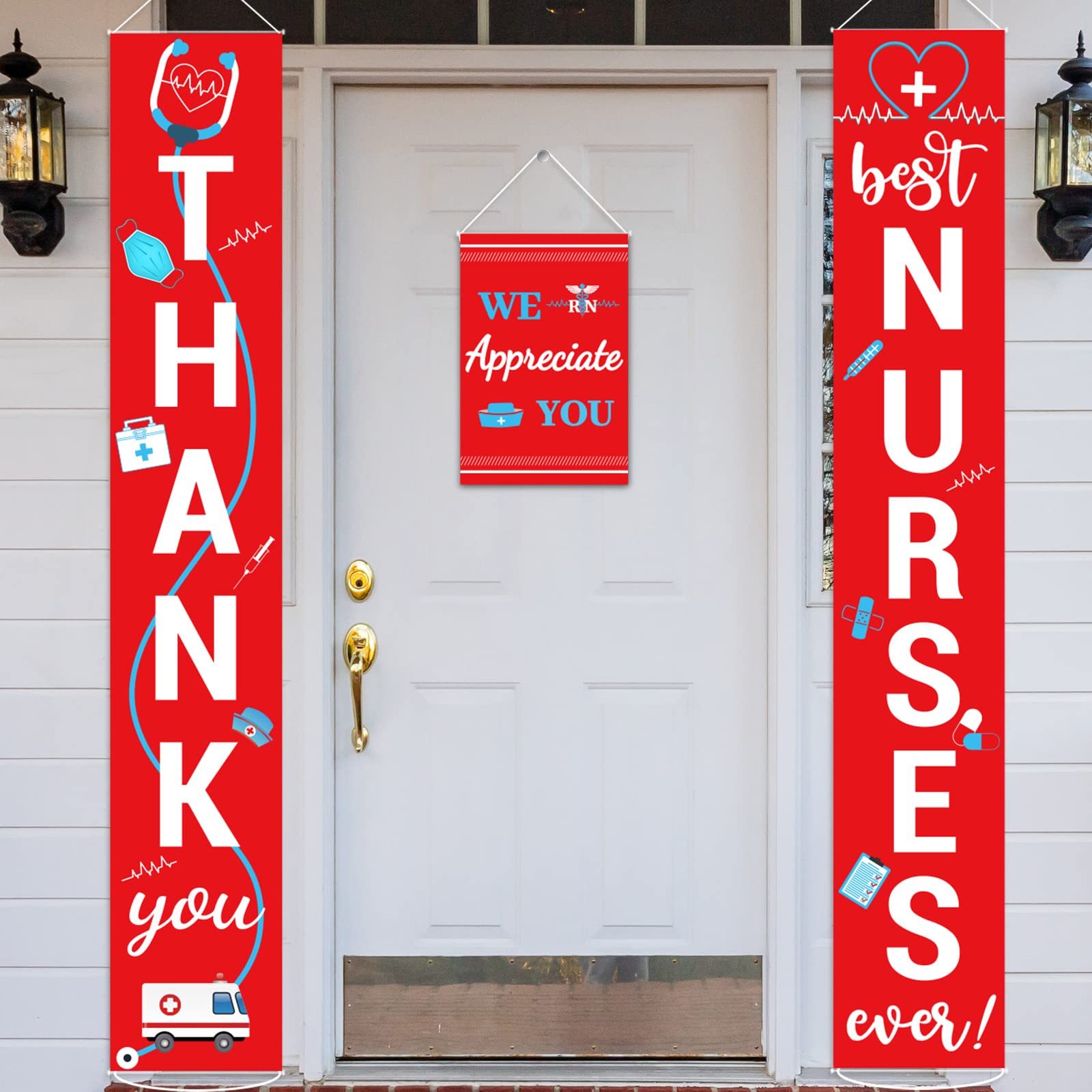 Amazon.com: 3 Pcs Thank You Nurses Porch Banner Red Nurses Front Door ...