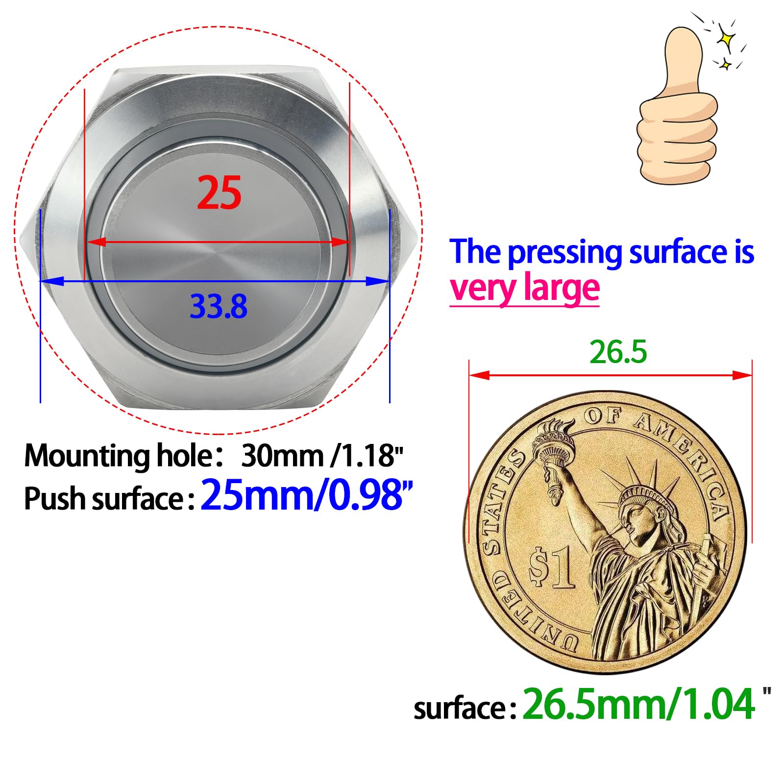 Snapklik.com : Big Push Button Switch 30mm Latching High Head Round ...