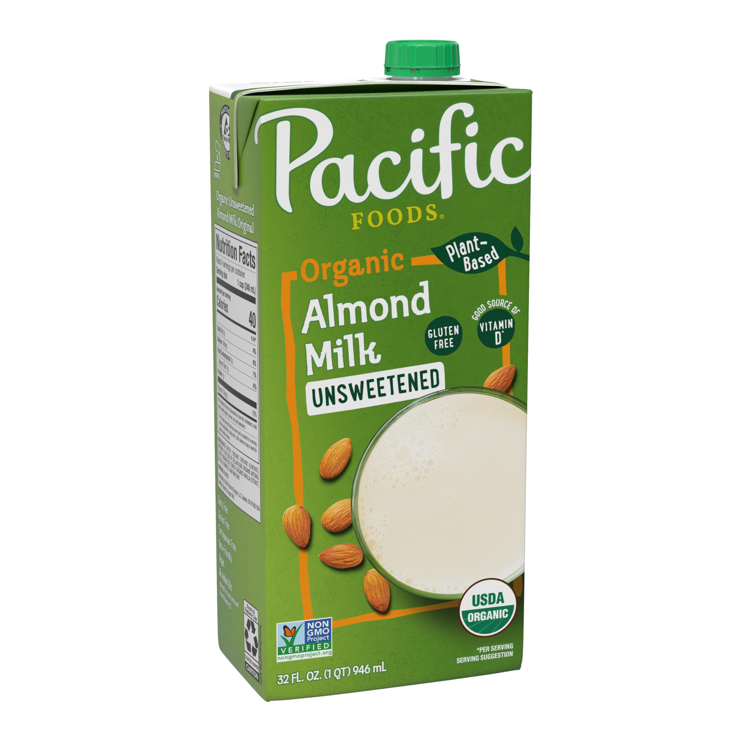 Amazon.com : Pacific Foods Organic Unsweetened Almond Milk, Plant Based ...