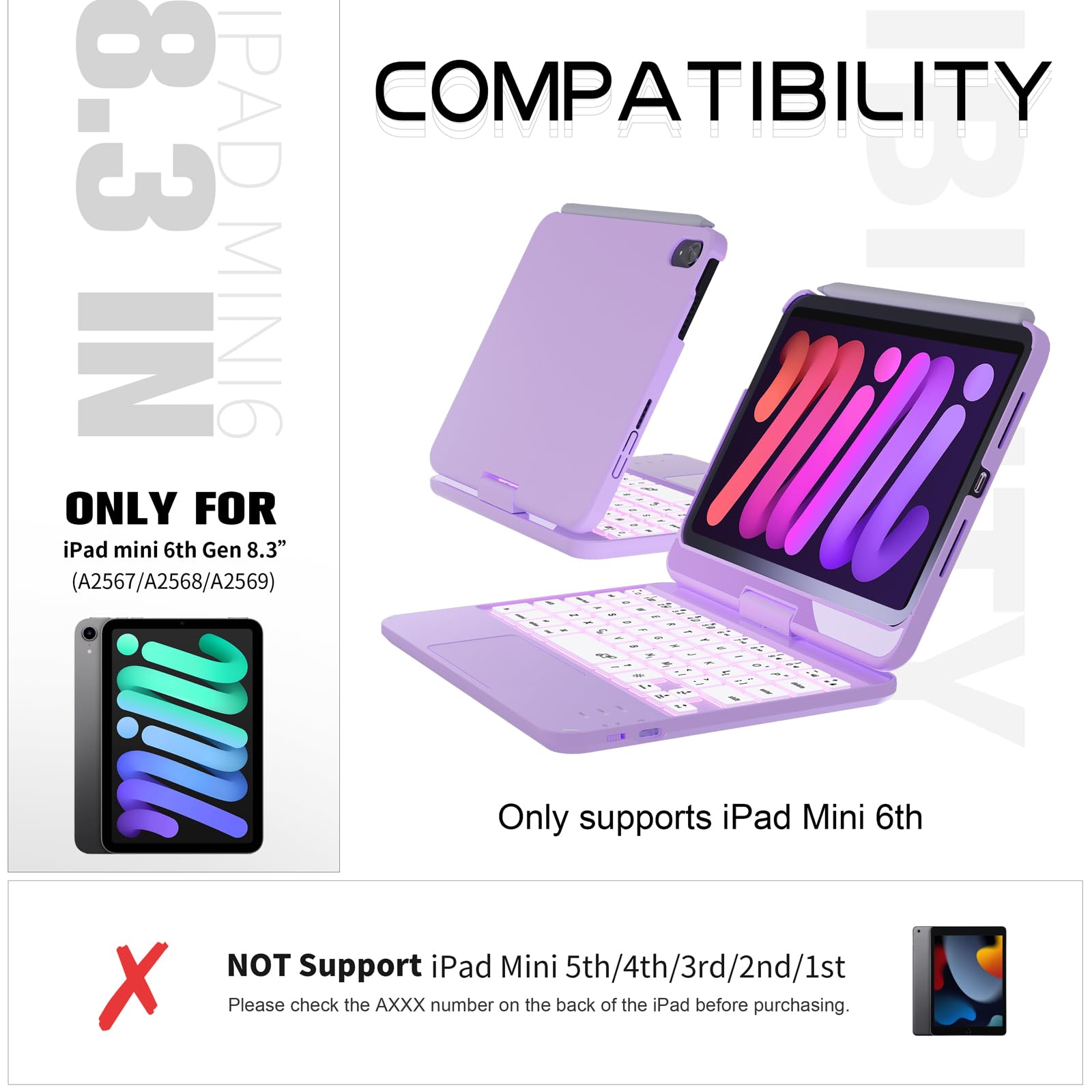 NOKBABO iPad Mini 6th Case with Keyboard (8.3 inch), 7-Color Backlight ...