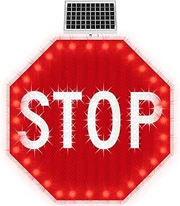Amazon.com: 30" Solar Powered LED Blinking Stop Sign, MUTCD Compliant ...