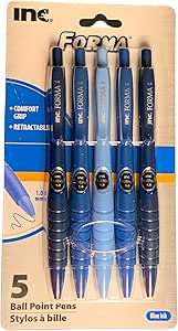 Amazon.com : Inc Forma 1.0 mm Blue Ink Ball Point Pens 5 Count Comfort ...