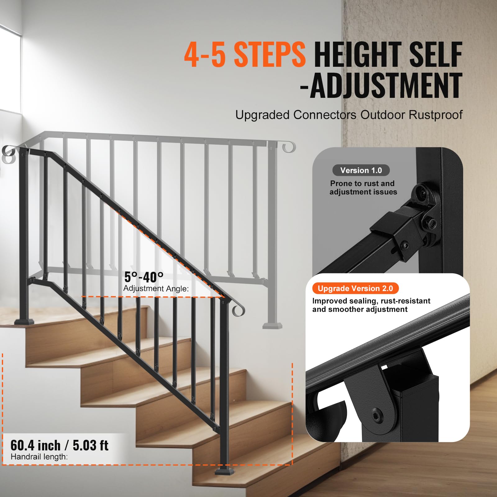Snapklik.com : VEVOR Handrails For Outdoor Steps, 5 Step Stair Hand ...