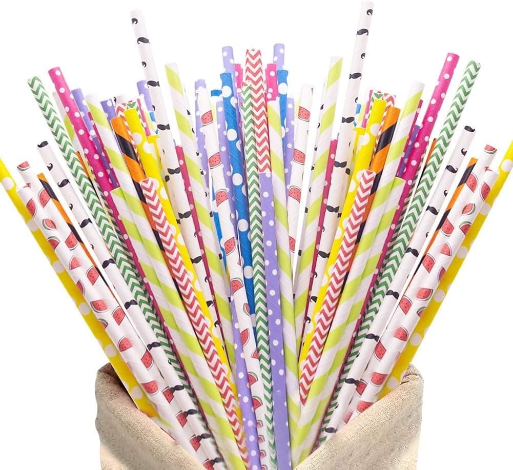 Amazon.com: HAKACC Disposable Paper Straws for Drinking, 10 Different ...