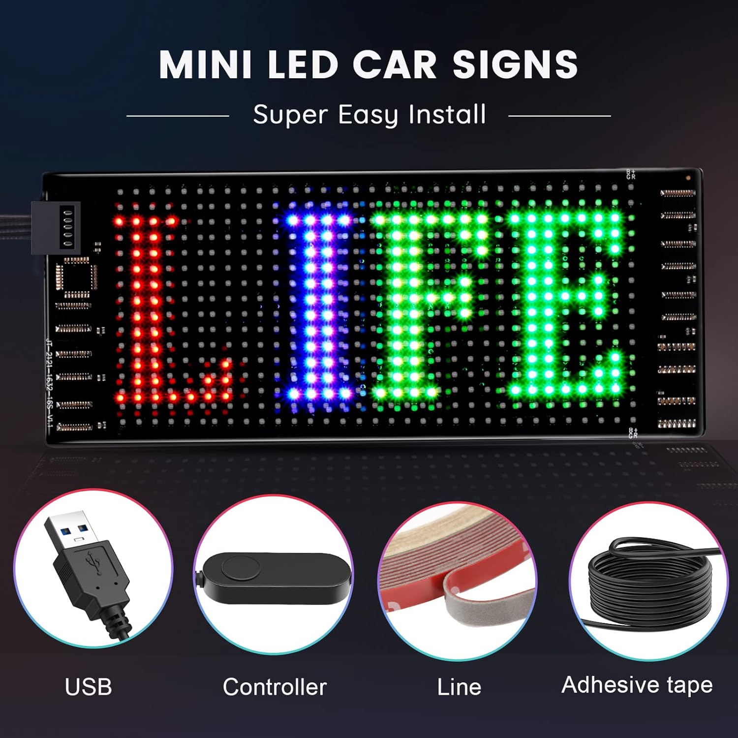 KJOY Mini LED Car Signs, 6.7»x2.76» Flexible USB 5V LED digital sign ...