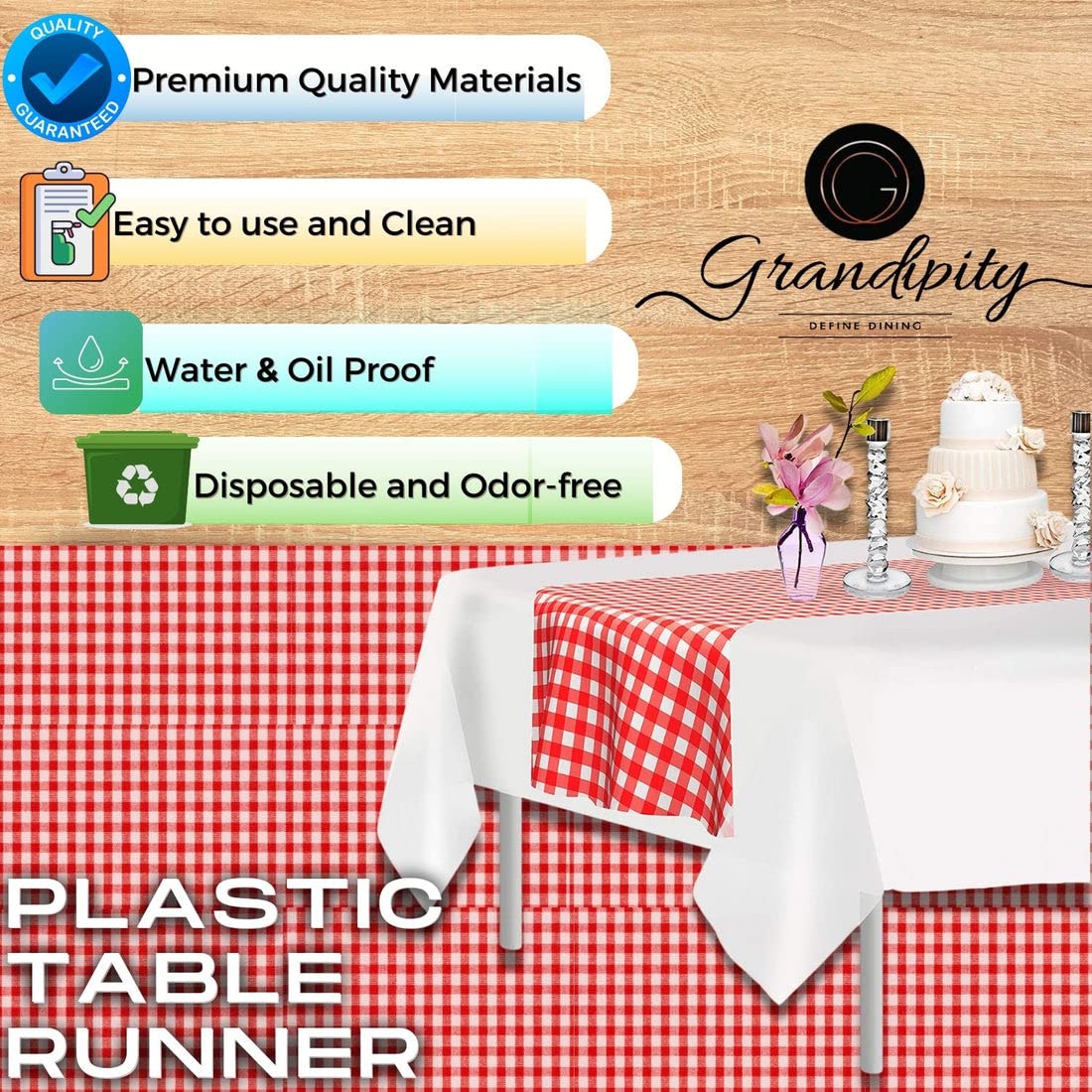 Snapklik.com : Red Gingham 12 Pack Checkered Premium Disposable Plastic ...