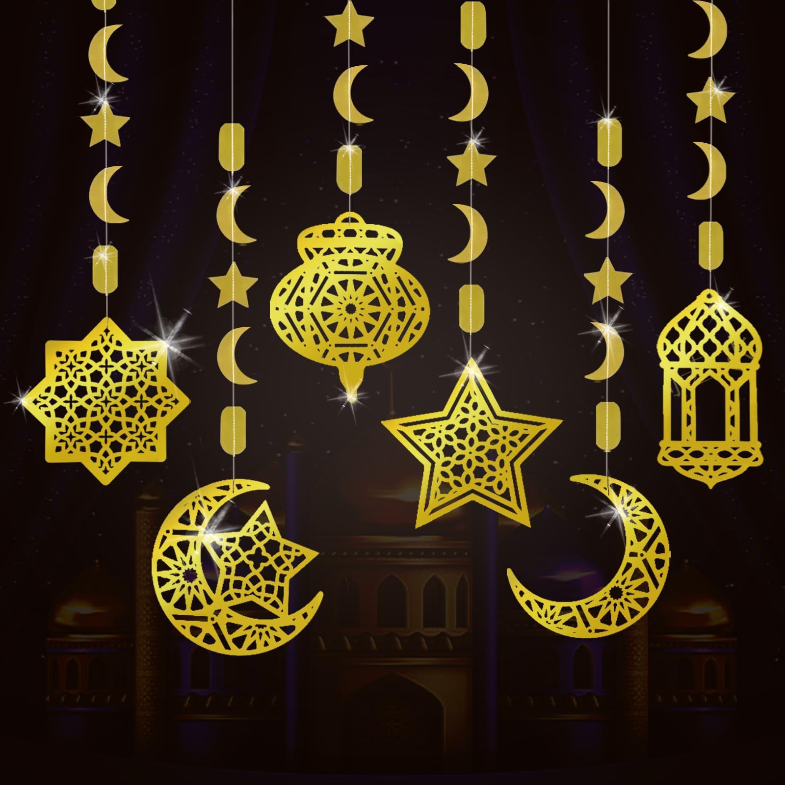 Amazon.com: Boao 2 Pieces Ramadan Wooden Hanging Plaque Sign Lantern ...