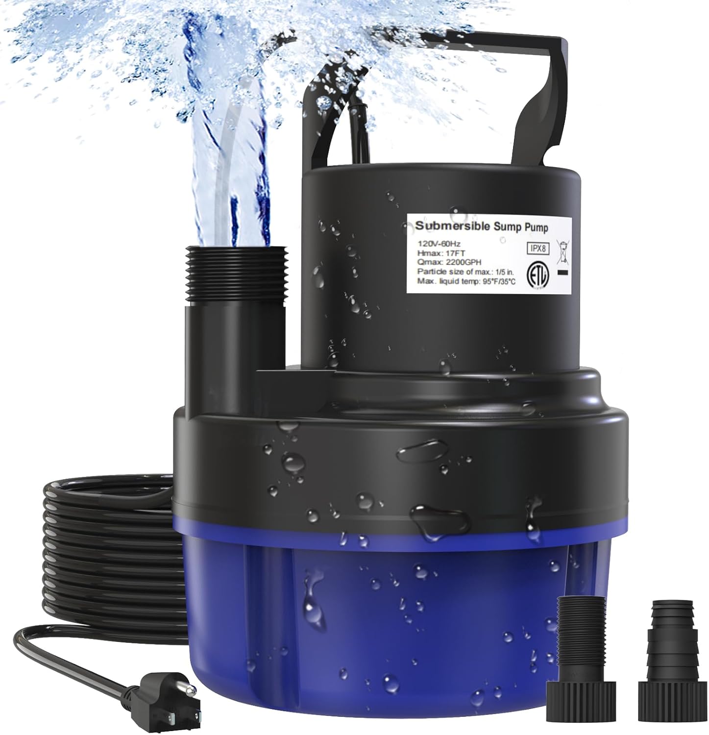 AgiiMan 1/2 HP Submersible Water Pump, 2200 GPH Portable Sump Pump for ...