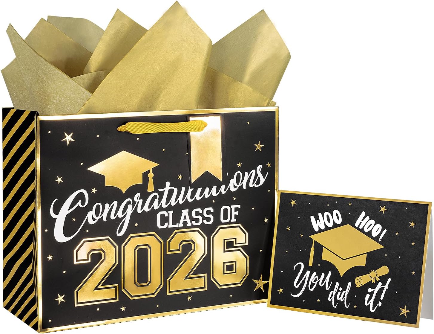 Amazon.com: Loveinside 13" Large Black & Gold Graduation Gift Bag, Gold ...