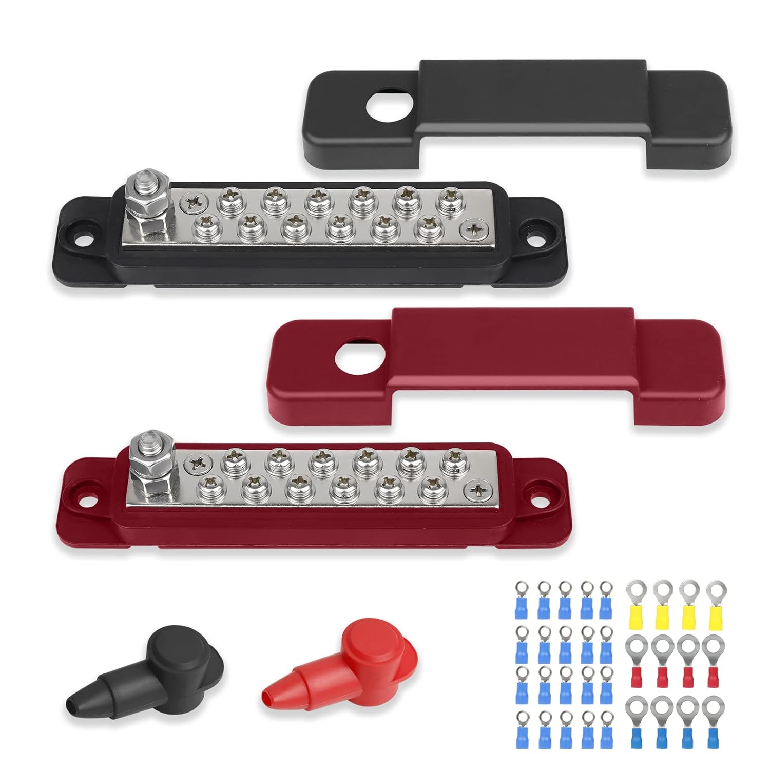 DIKJAK 180A 12-48V Bus Bar, 12 Terminal Power Distribution Block with ...