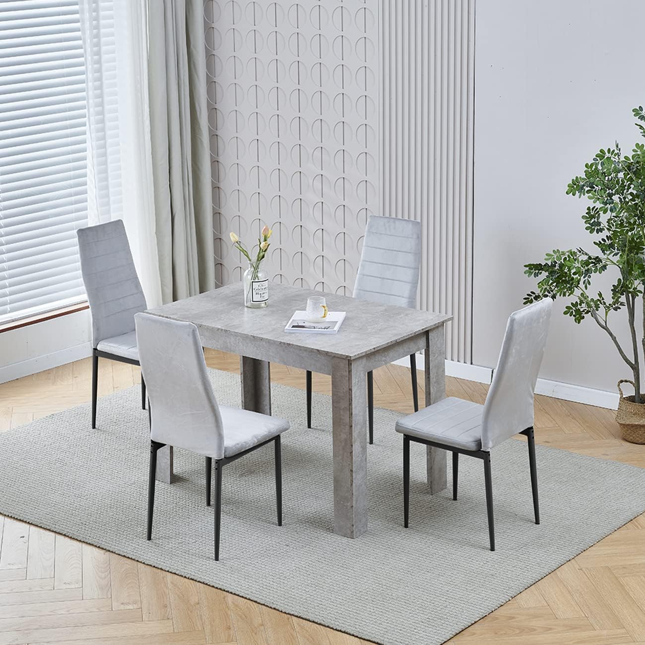 Modern Dining Room Set for 4, 110cm Dining Table with Dining Chairs ...