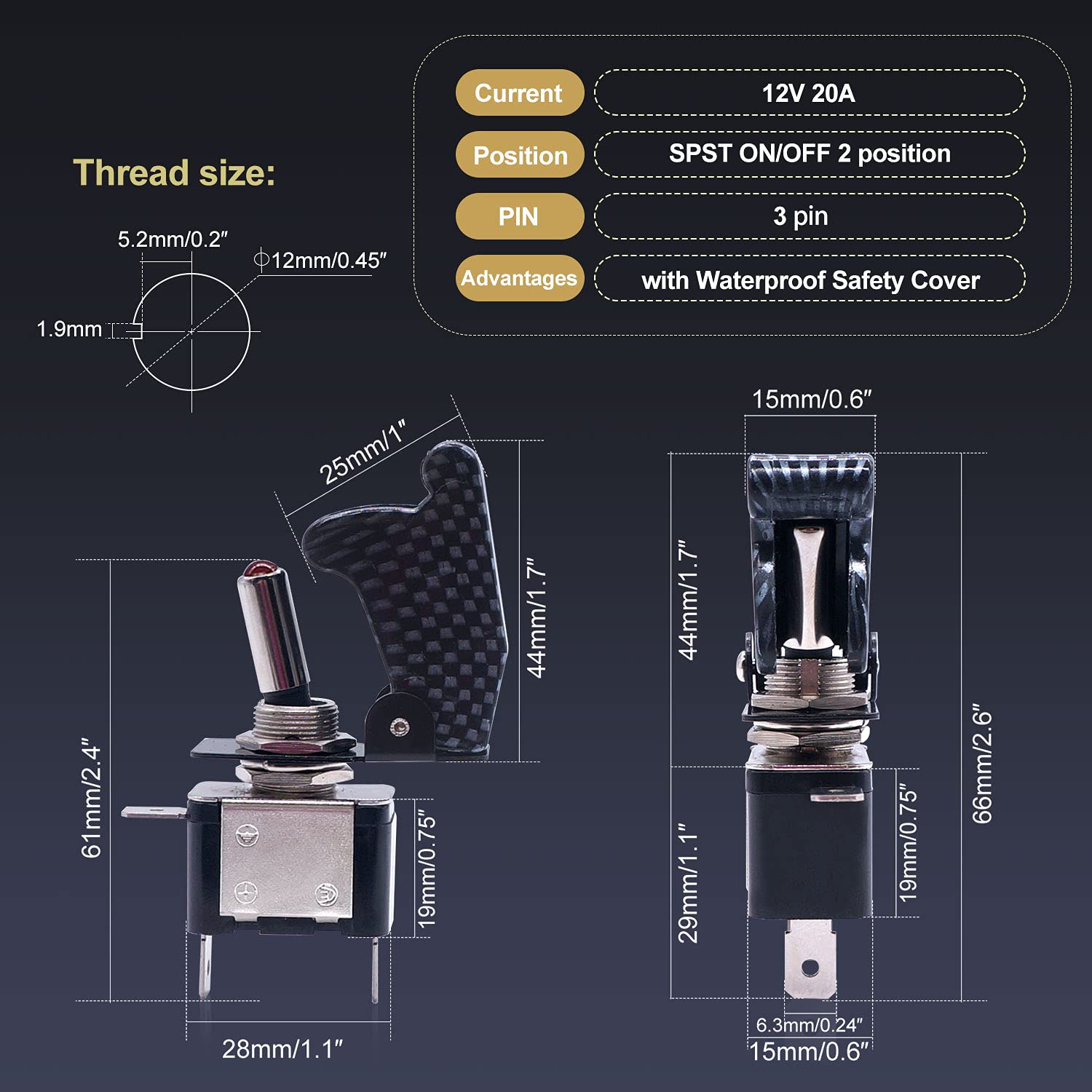 Snapklik.com : Twidec/3Pcs Rocker Toggle Switch 12V 20A Heavy Duty ...