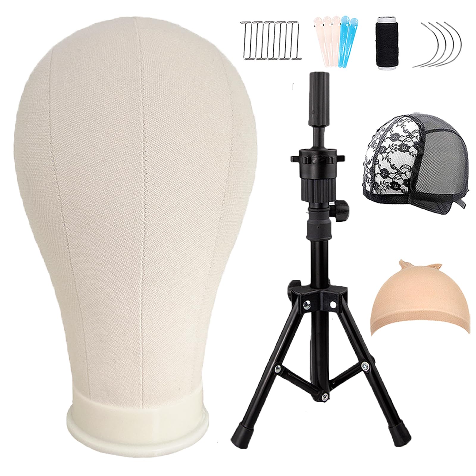 Amazon.com: 23Inch Wig Head,Wig Stand Tripod with Head,Canvas Wig Head ...