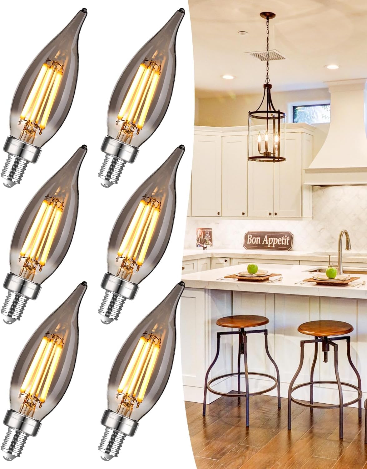 OMED E12 LED Chandelier Light Bulbs 100W Equivalent, 2700K Soft White ...