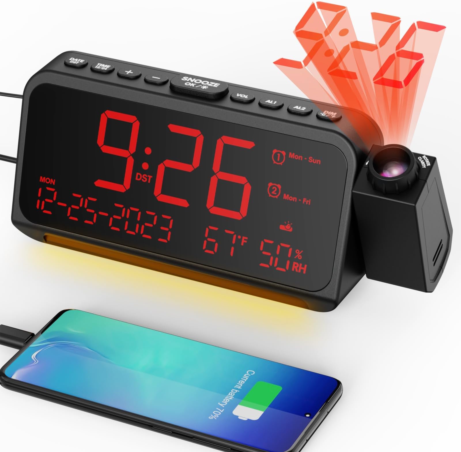 Amazon.com: Projection Alarm Clock, Digital Clock with 180° Rotatable ...