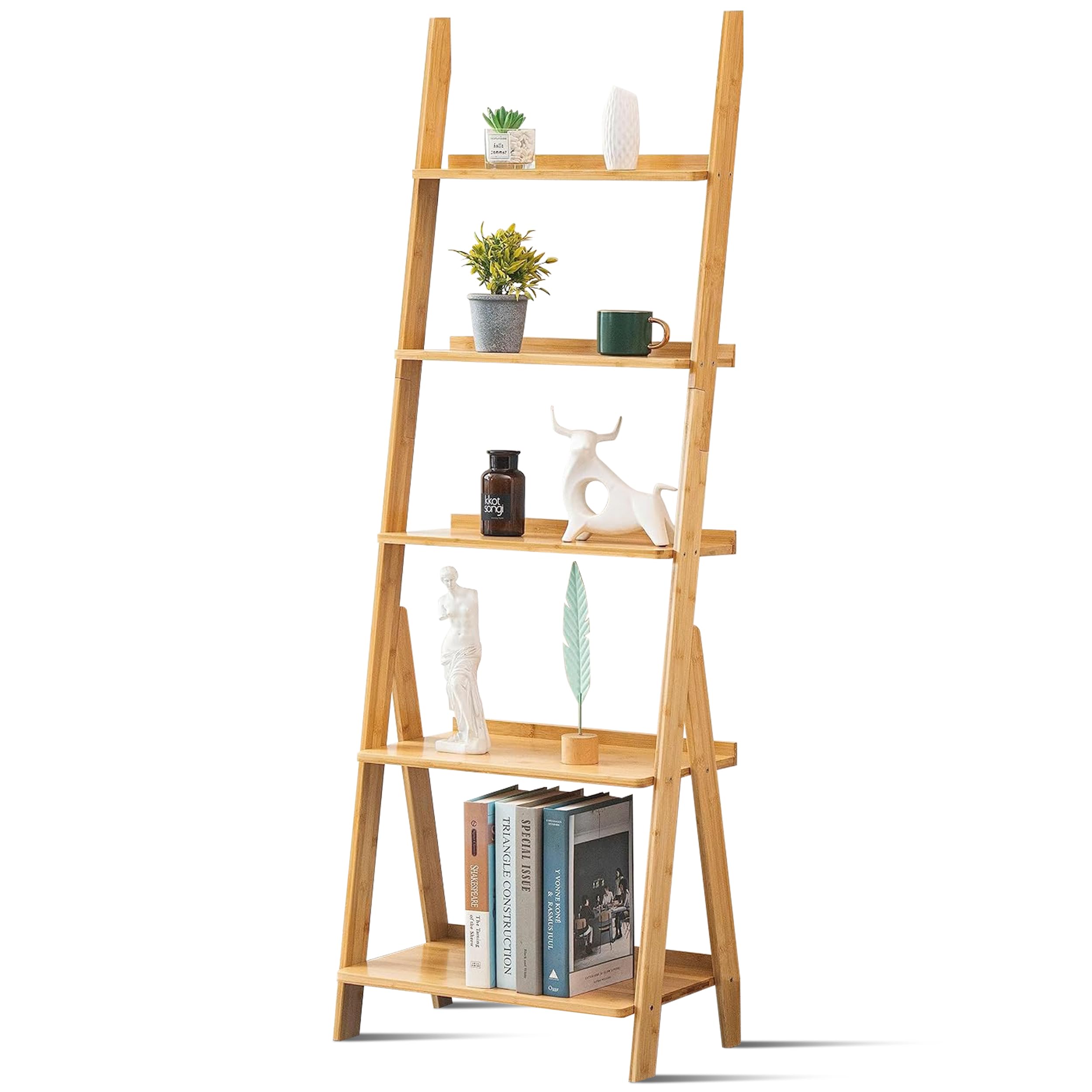 Amazon.com: DOUSY- 5-Tier Bamboo Ladder Shelf Ladder Bookshelf Plant ...