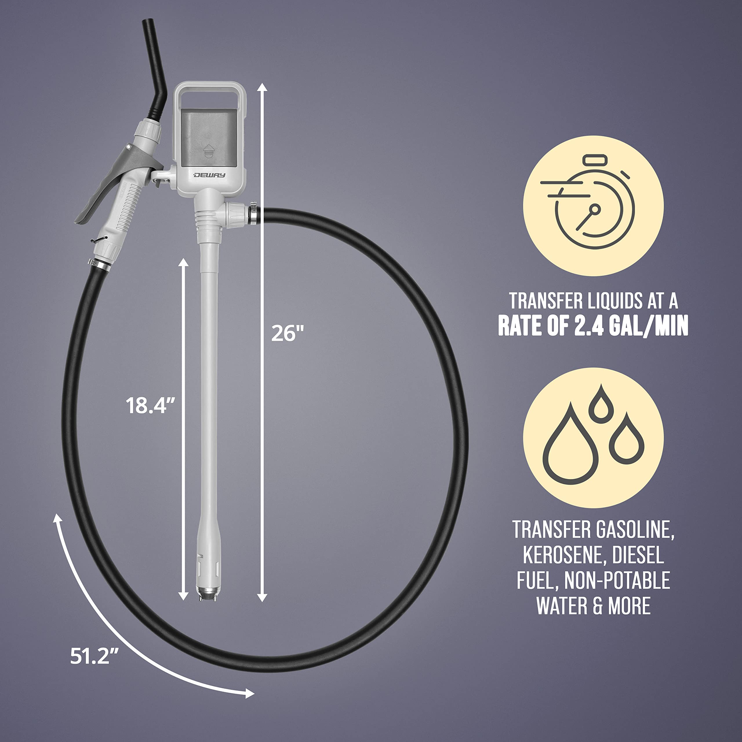 Automatic Siphon Pump DEWAY Battery Powered Fuel Transfer Pump - 2.4 ...