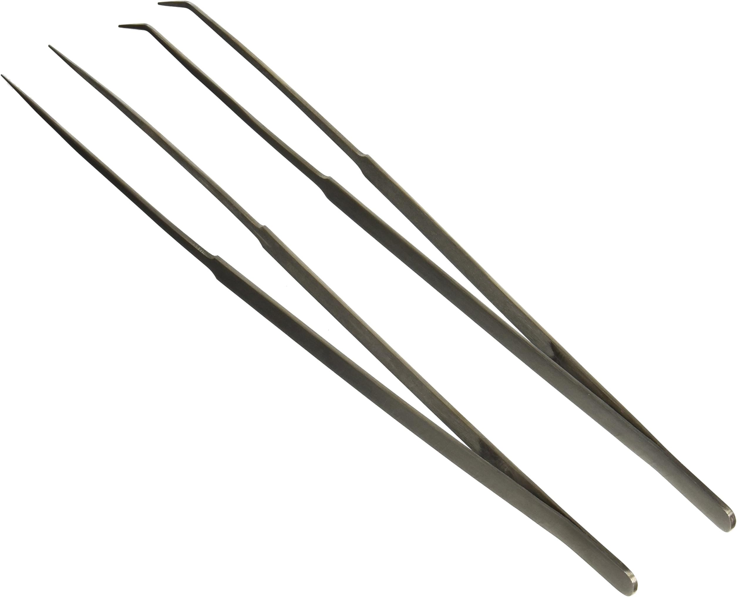SE Stainless Steel 12-Inch Tweezers Set (2 PC.) - Straight and Angled ...