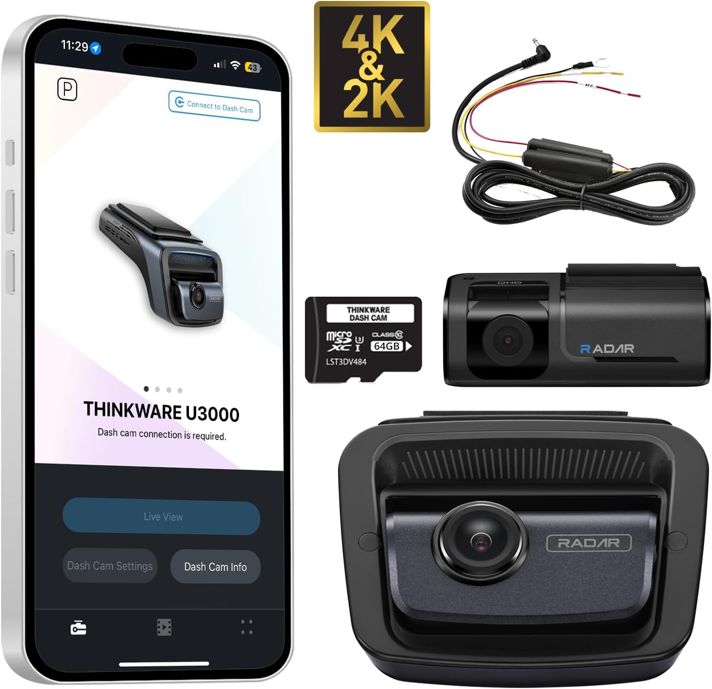 Amazon.com: THINKWARE U3000 4K Dash Cam Front and Rear with Hardwiring ...